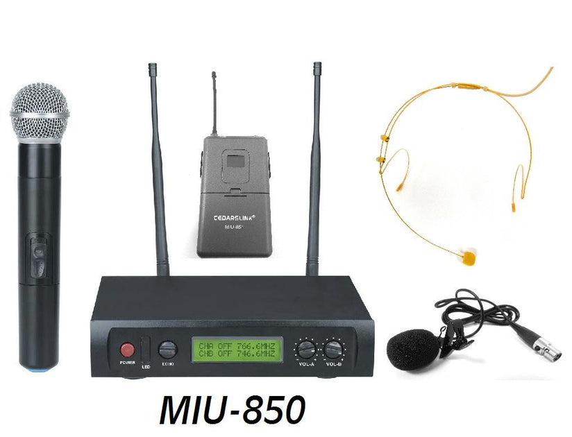 MIU-850 Professional Wireless Dual Microphone UHF System With Lavalier – cedarslink